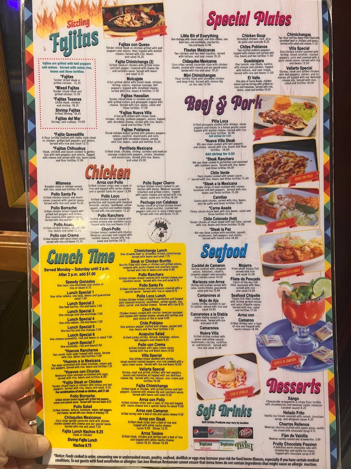 Menu at Nueva Villa restaurant, Hartsville
