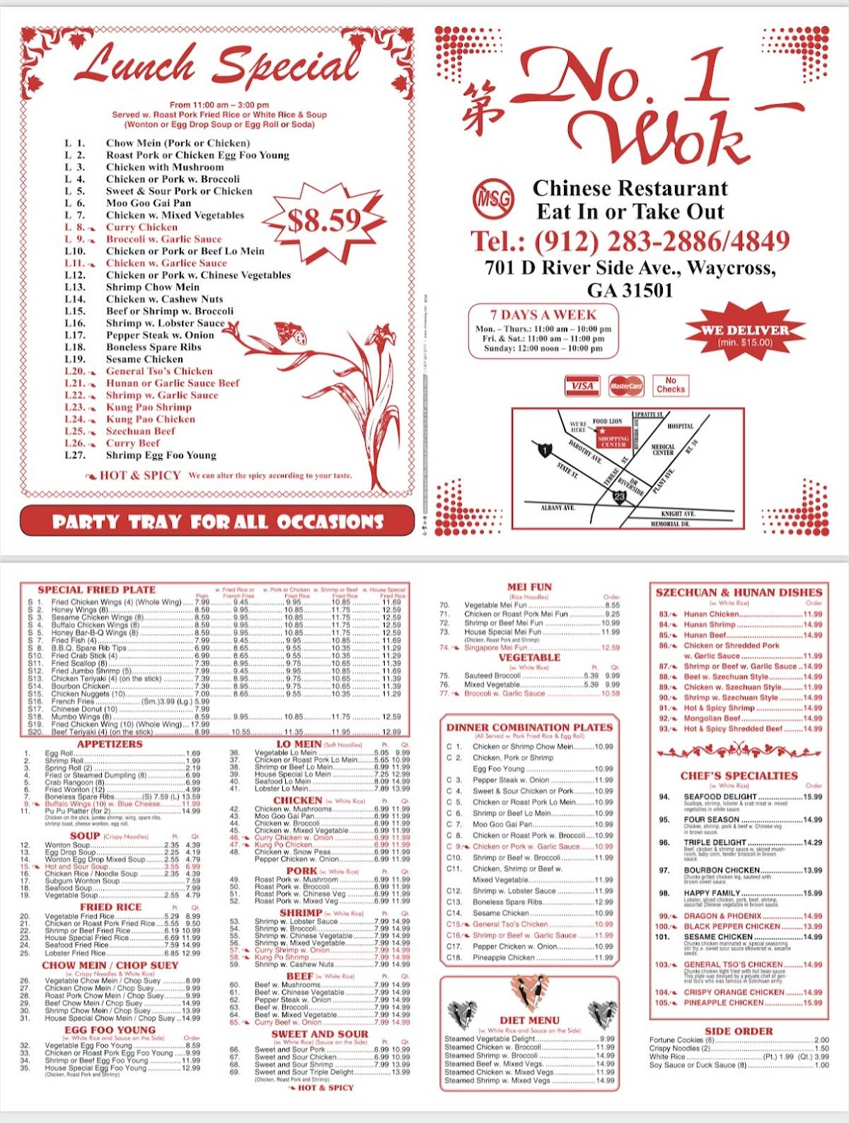 Menu at Number 1 Wok restaurant, Waycross