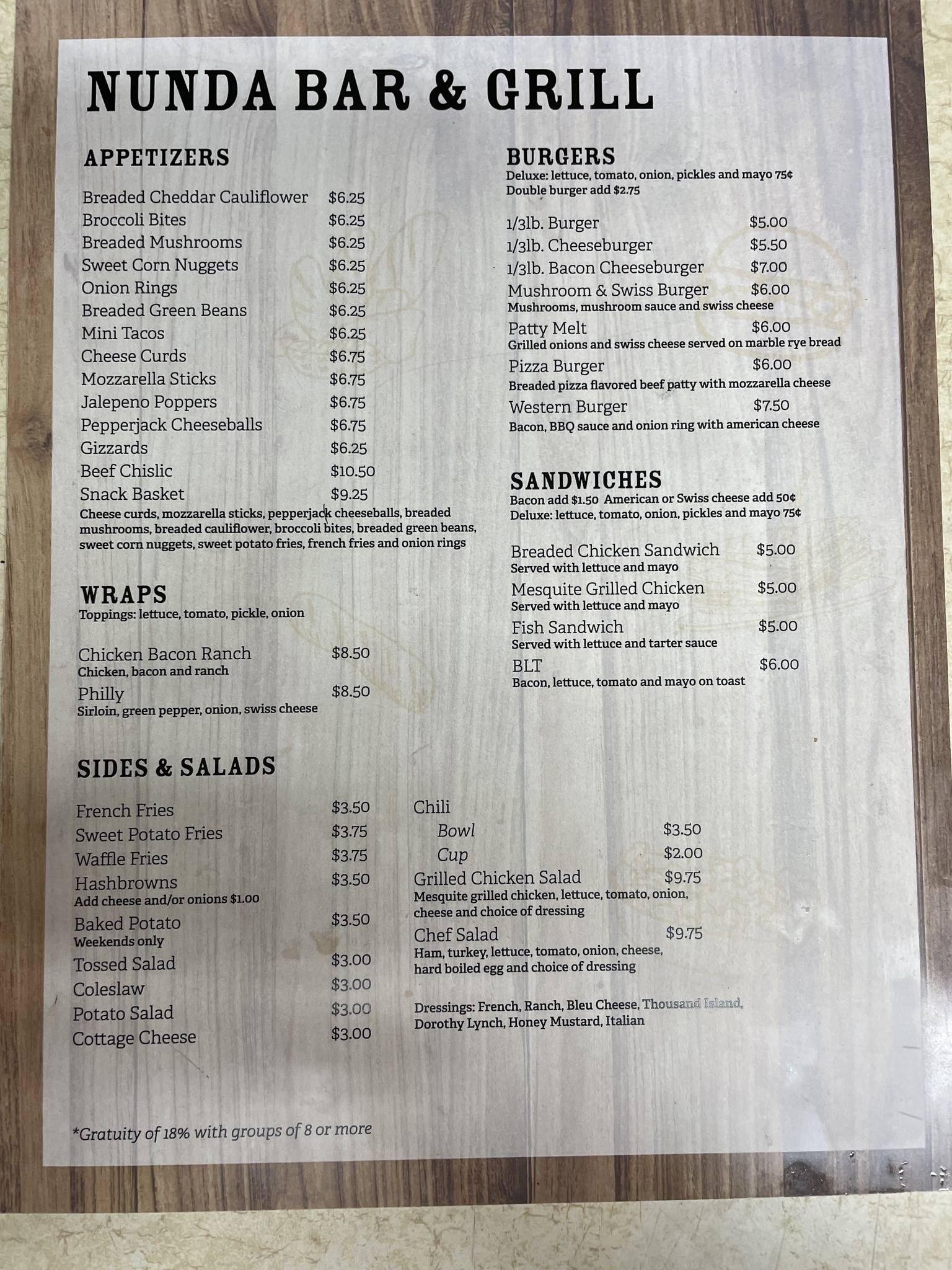 Menu at Nunda Bar & Grill, Nunda