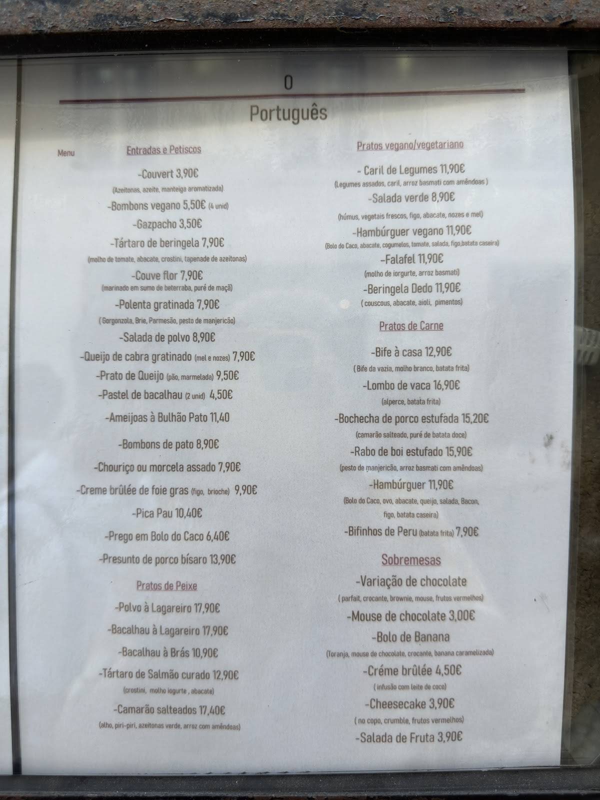 Menu em O Português. pub & Bar, Lisboa
