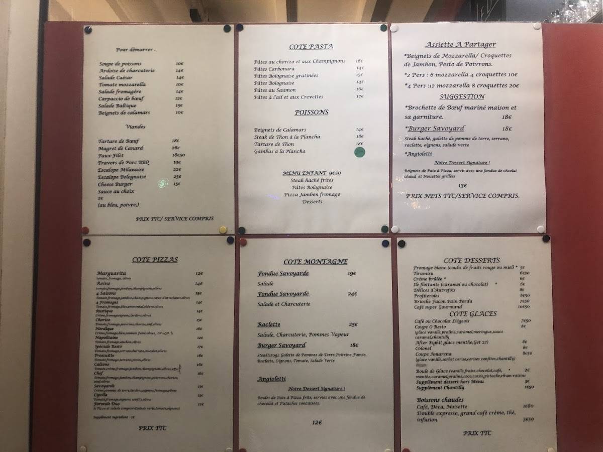 Menu au O Resto restaurant, Valras-Plage