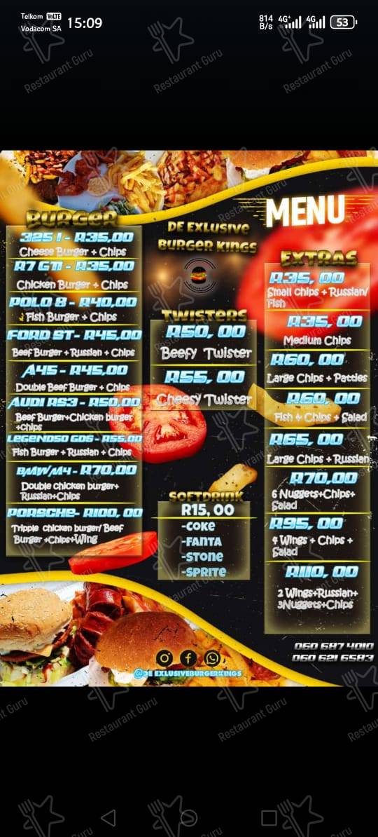 Menu at OBRIANO'S restaurant, Soshanguve