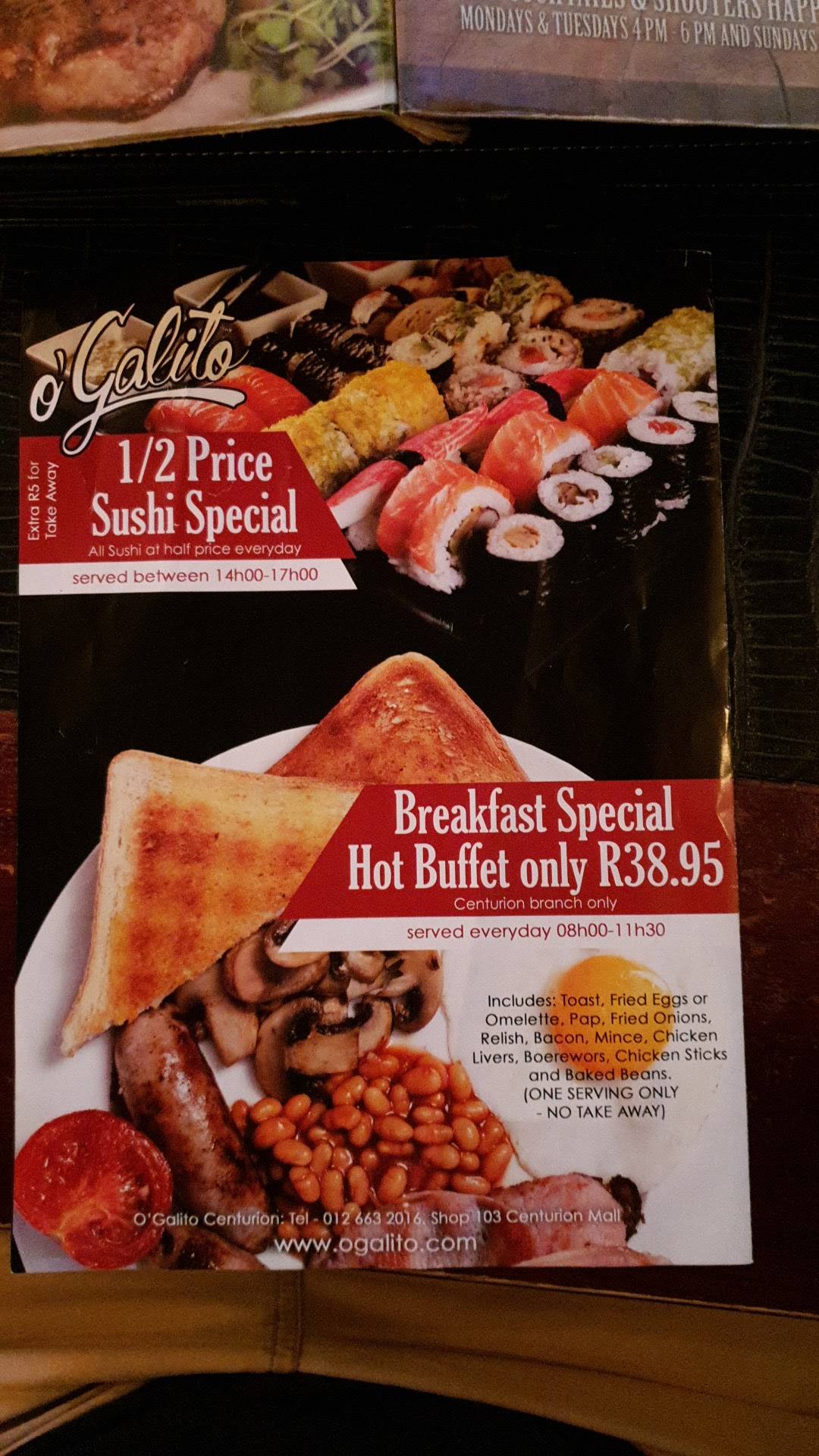 Menu at O'Galito - Centurion Mall restaurant, Centurion, Heuwel Rd