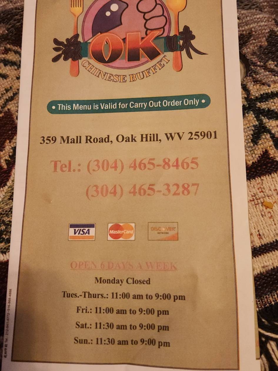 Menu at OK Chinese Buffet restaurant, Fayetteville
