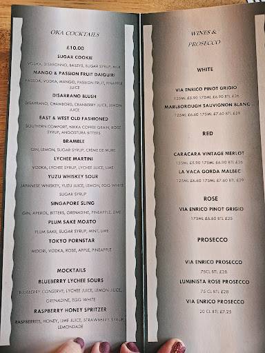 Menu at OKA Tapasu restaurant, Carlisle