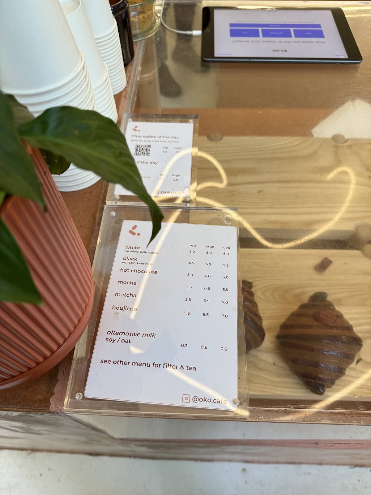 Menu at OKO cafe, Melbourne