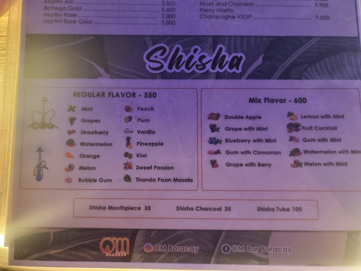 Menu at OM Boracay pub & bar, Malay, Station 2
