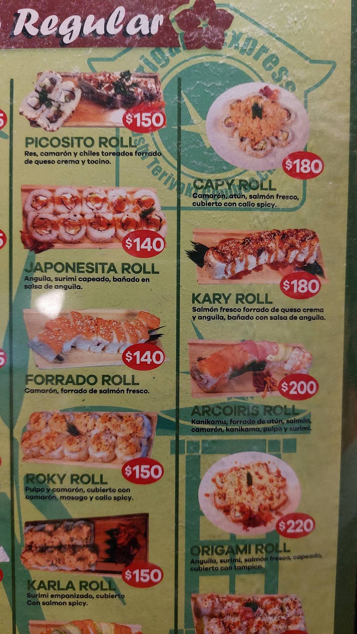 Carta del restaurante Origami Express Novena, Mexicali, C. Novena 2998