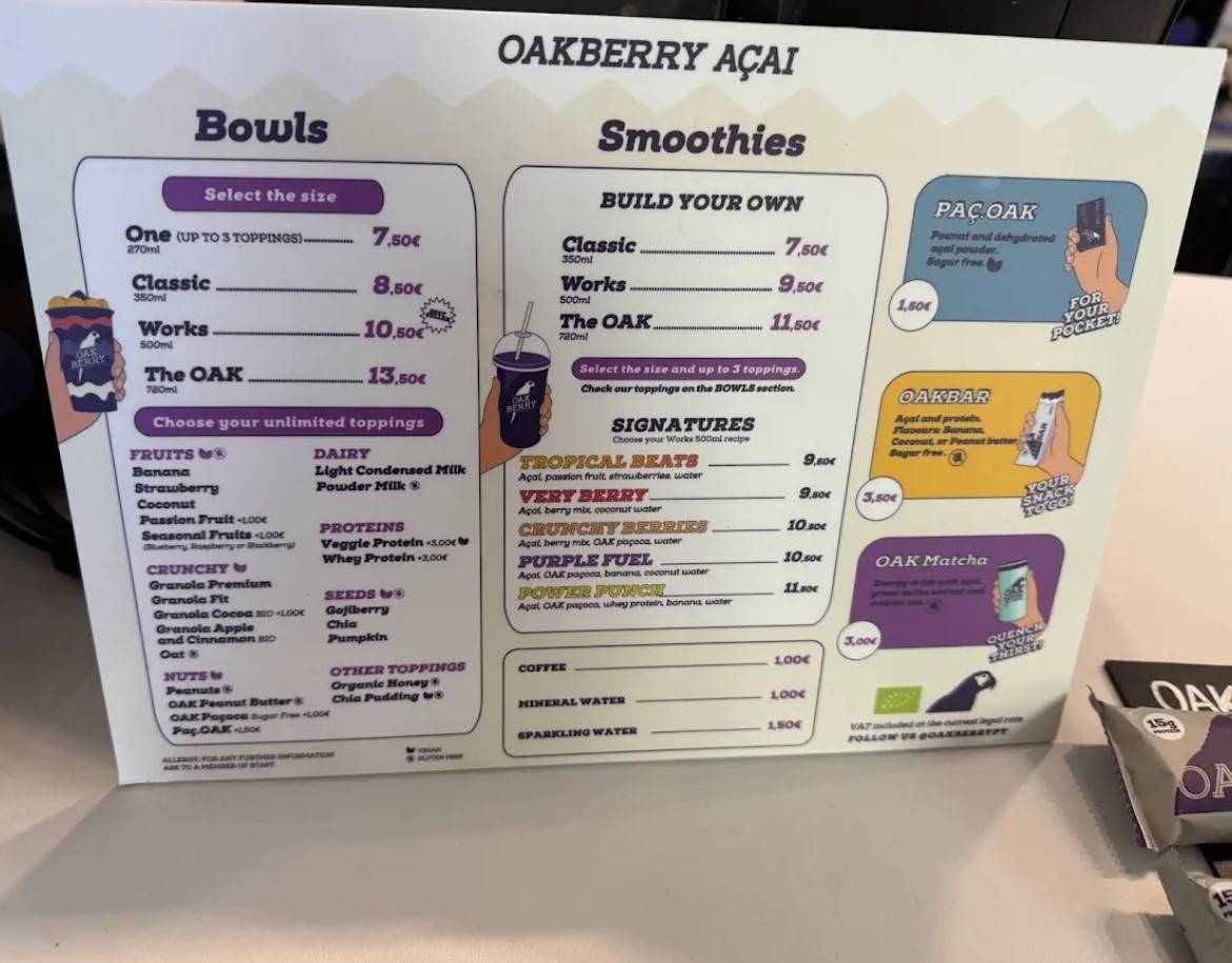 Menu em Oakberry Açaí Lisboa - Benfica restaurante, Lisboa