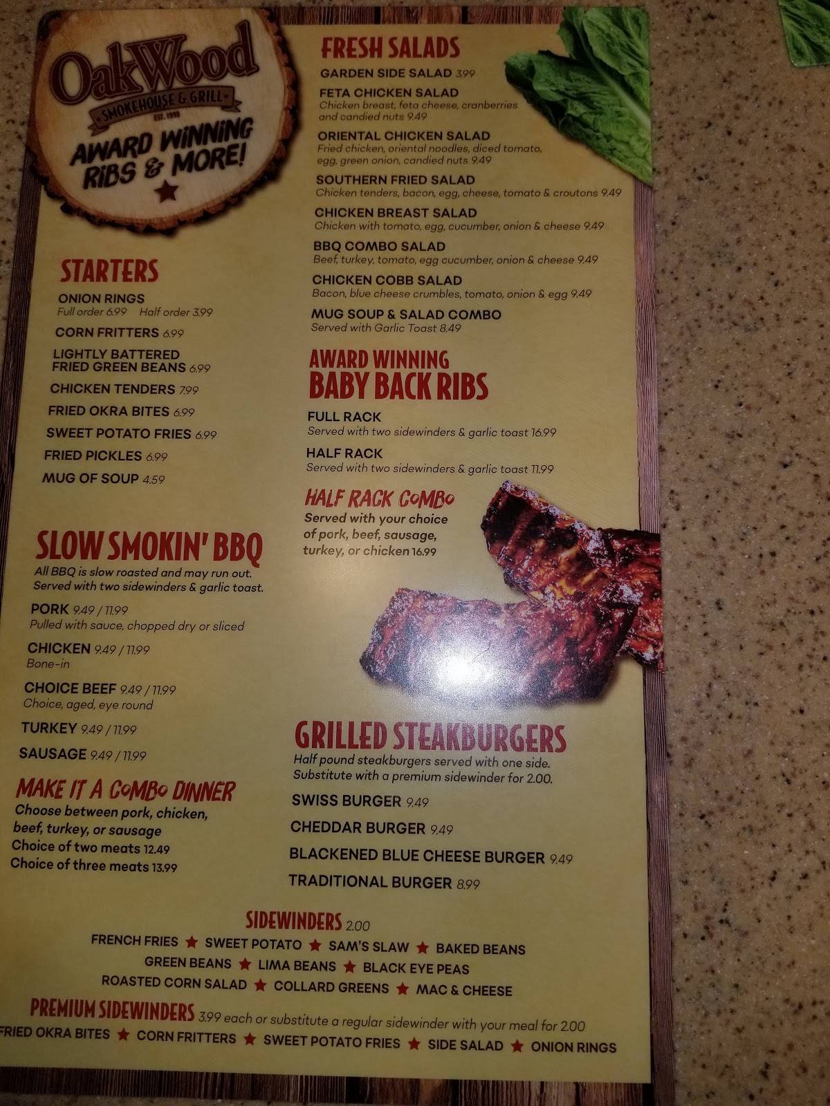 Menu at Oakwood Smokehouse steakhouse, Lady Lake