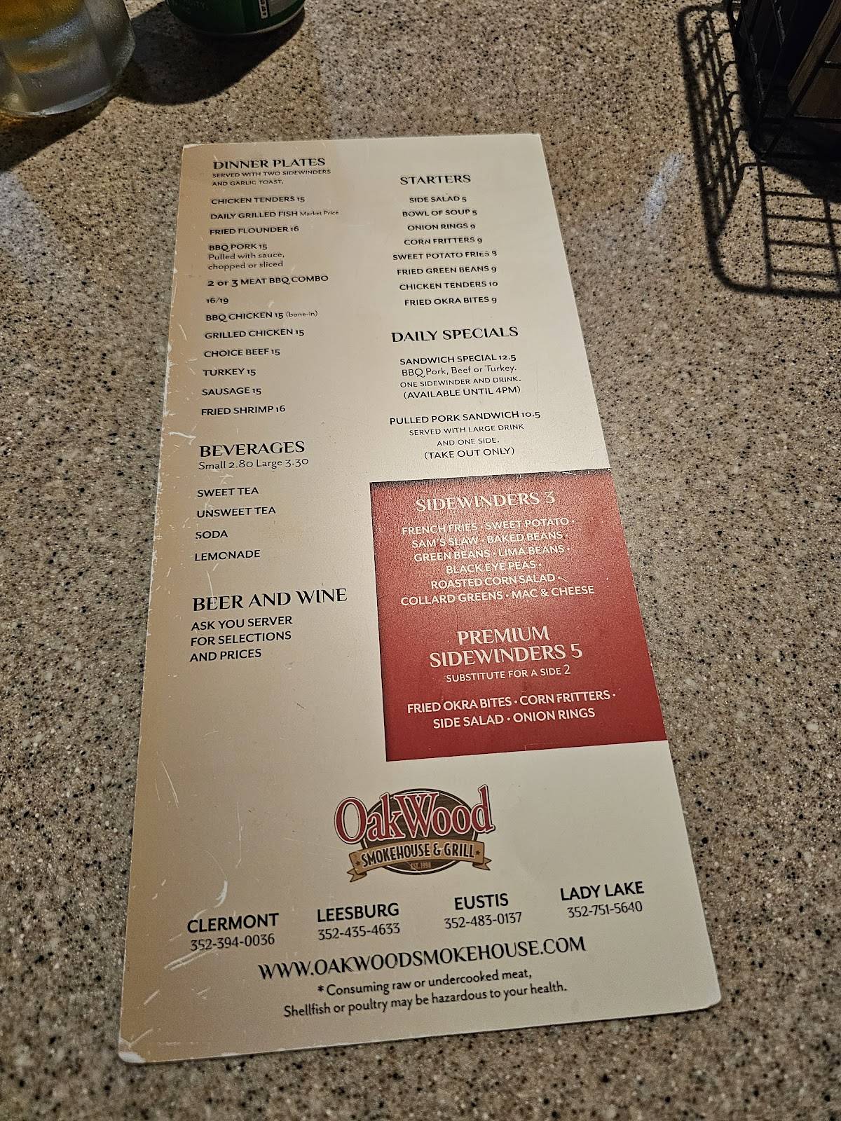 Menu at Oakwood Smokehouse BBQ, Lady Lake