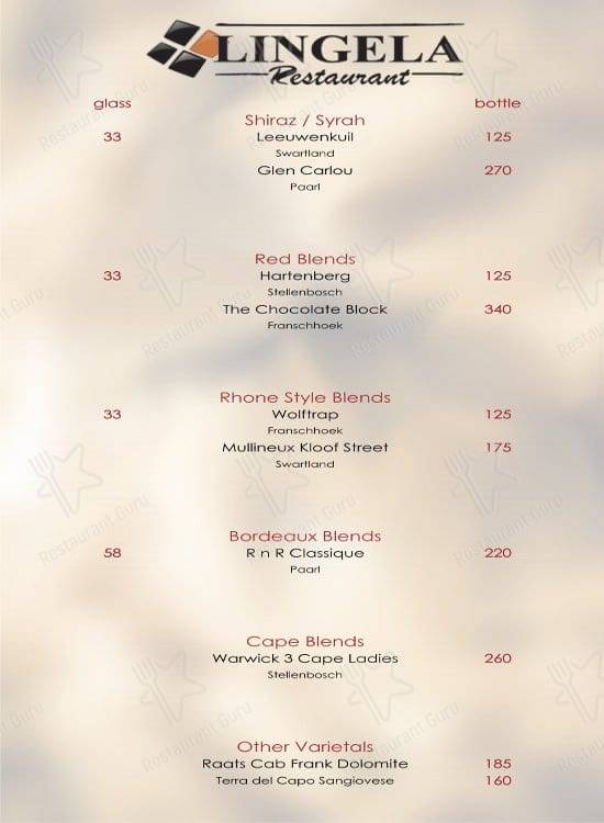 Menu at Ocean Breeze restaurant, Durban, 63 Snell Parade