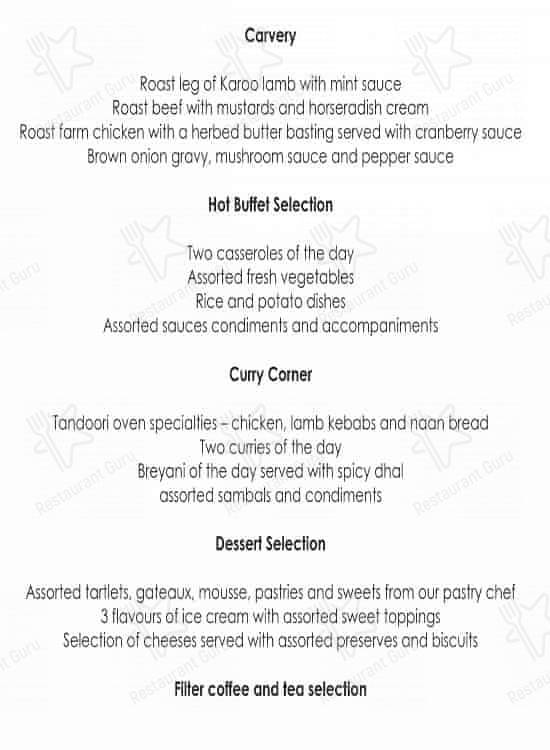 Menu at Ocean Breeze restaurant, Durban, 63 Snell Parade