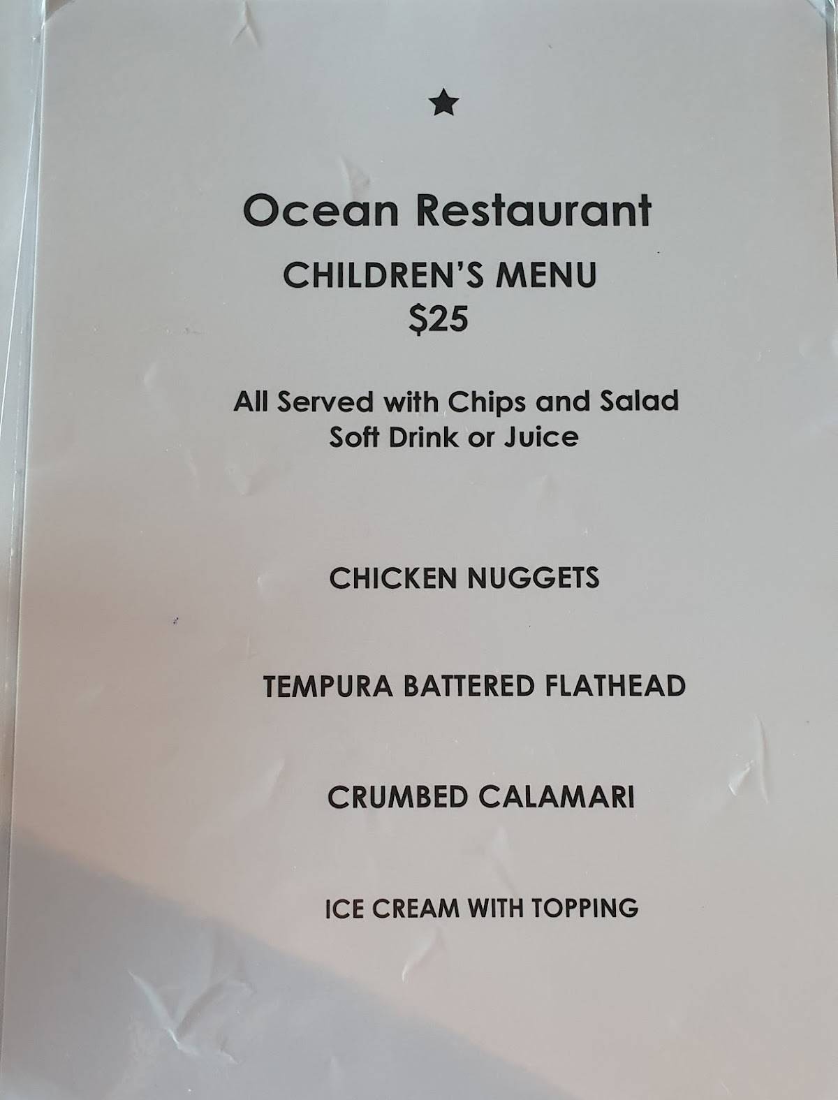 Menu at Ocean Restaurant and Bar - Blue Bay, Blue Bay