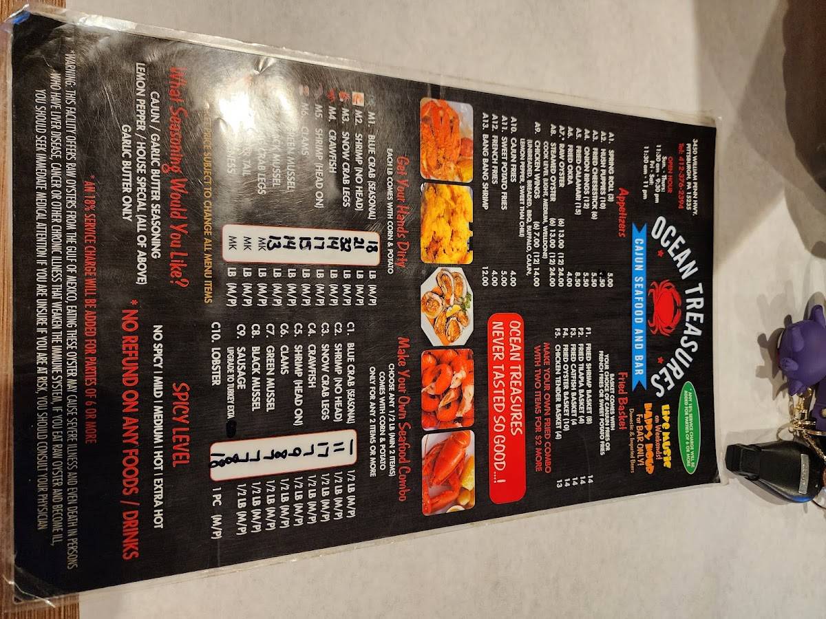 Menu at Ocean Treasures Cajun Seafood and Bar, Pittsburgh, William Penn Hwy