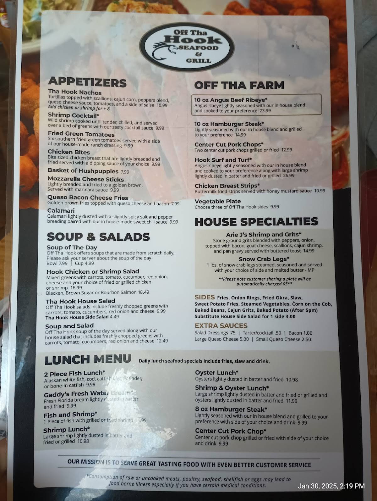 Menu at Off Tha Hook Seafood and Grill restaurant, Abbeville
