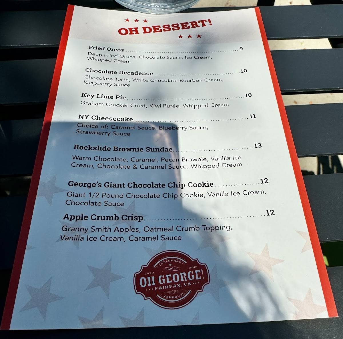 Menu at Oh George! Tables and Taphouse pizzeria, Fairfax