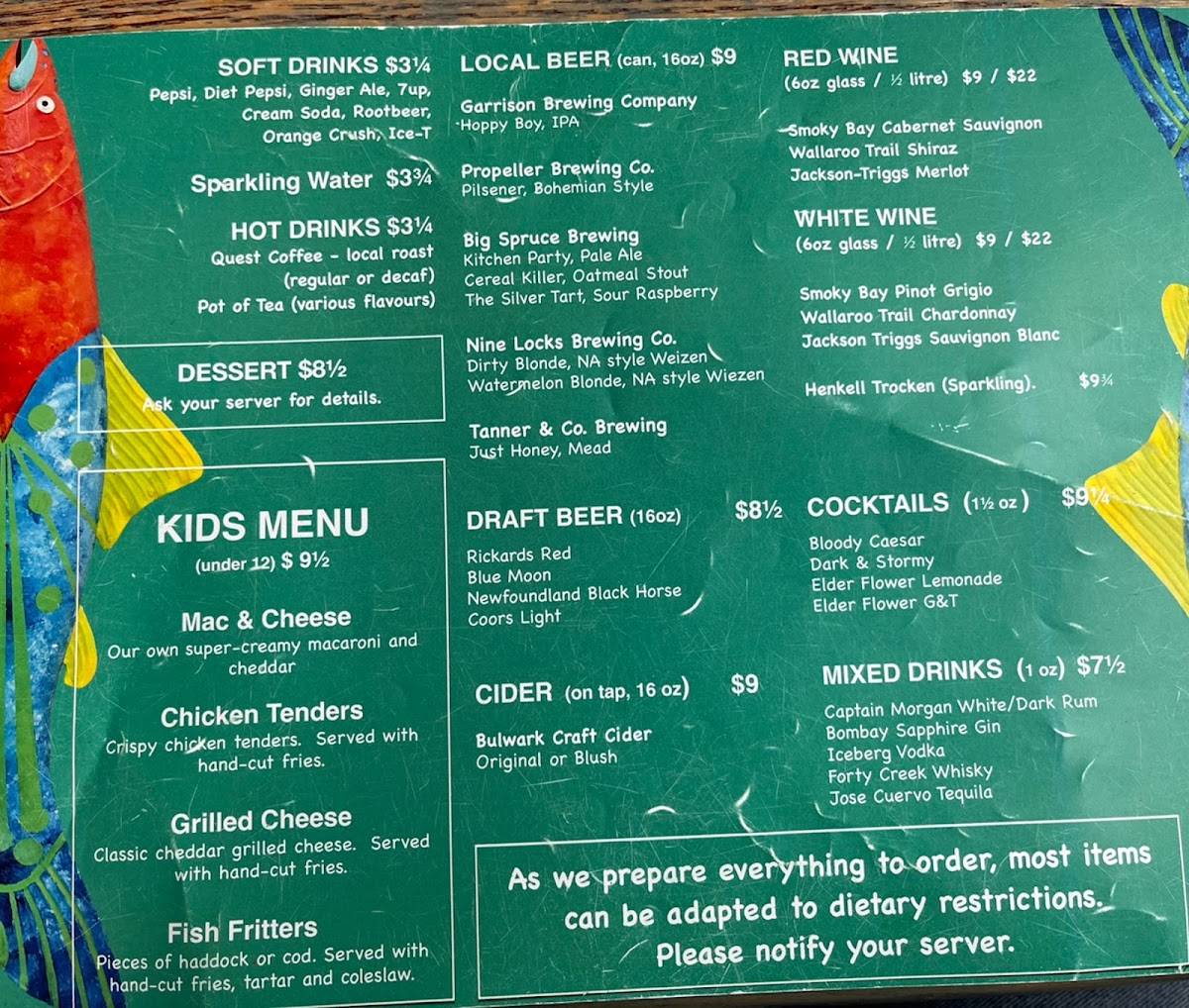 Menu at Oh My Cod! restaurant, Mahone Bay