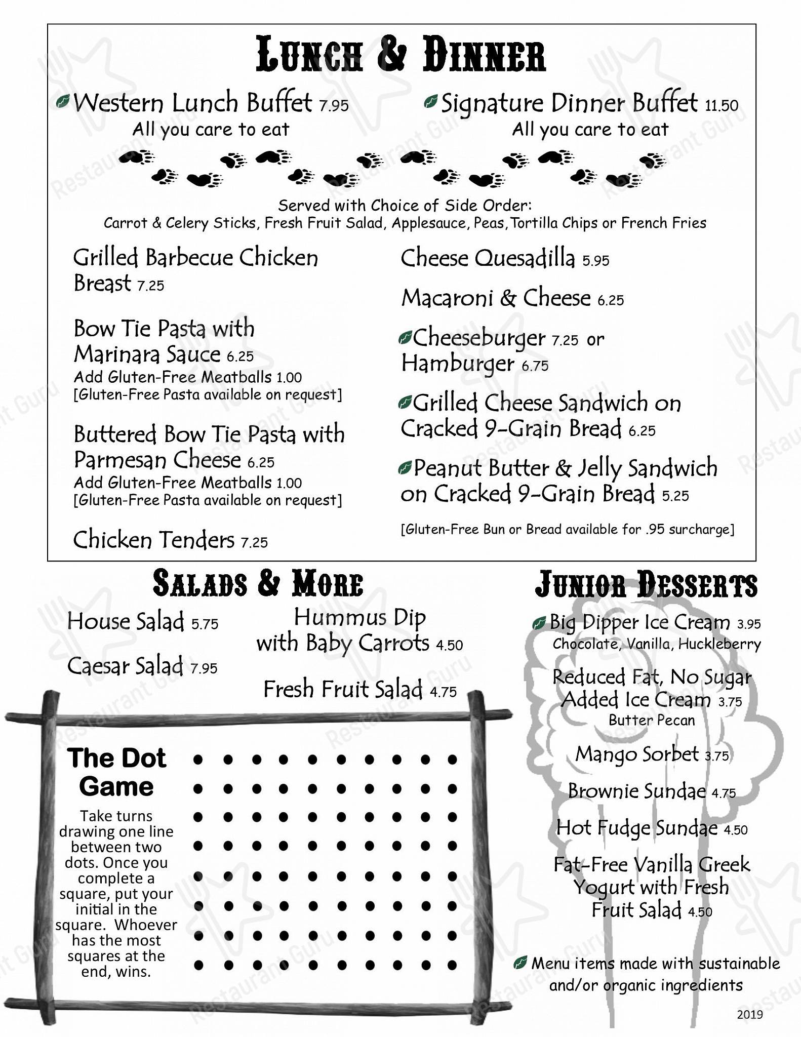 Menu at Old Faithful Inn Dining Room restaurant, USA, Old Faithful Rd