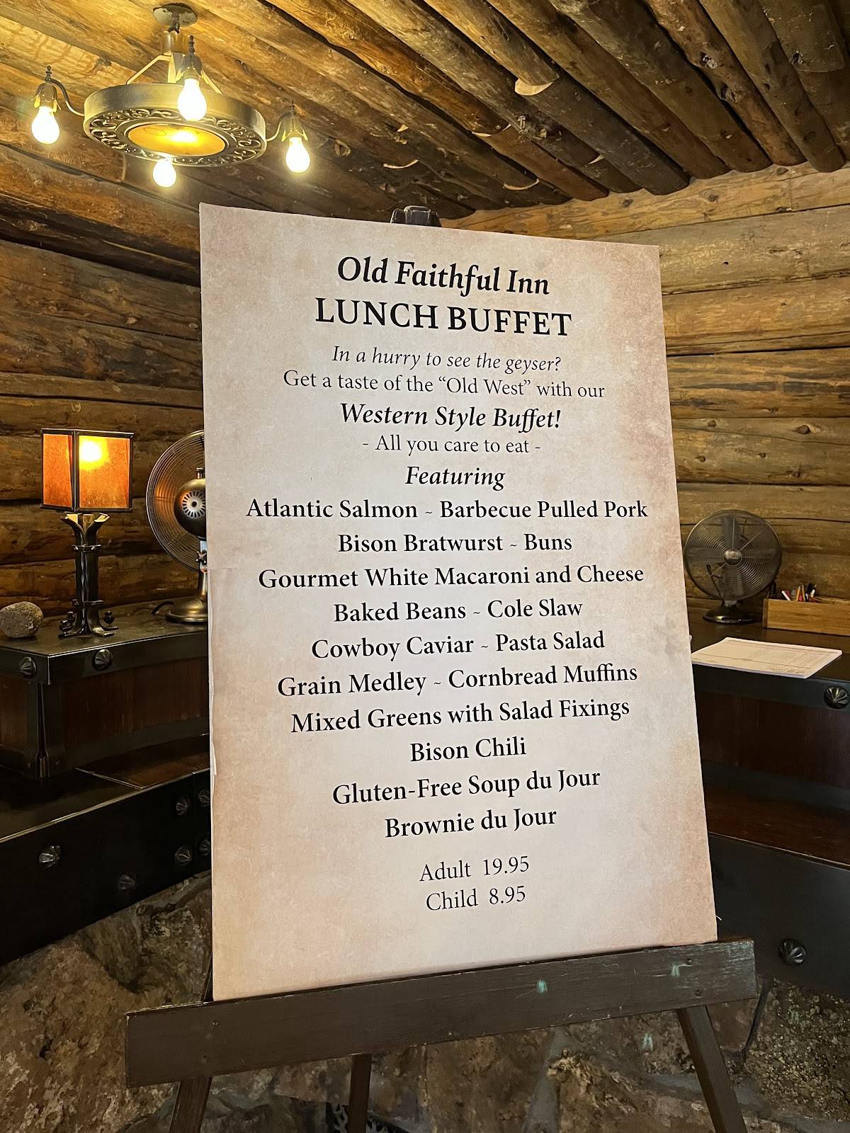 Menu at Old Faithful Inn Dining Room restaurant, USA, Old Faithful Rd