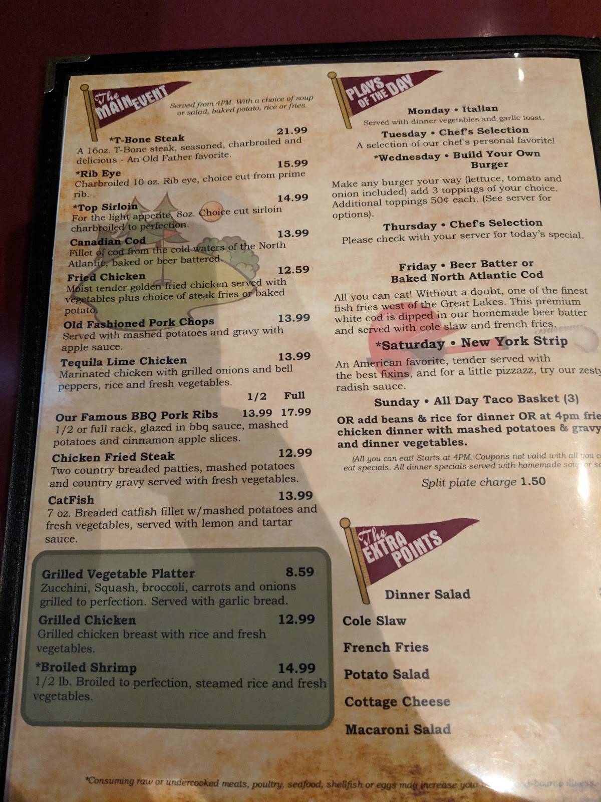 Menu at Old Father Inn steakhouse, Marana