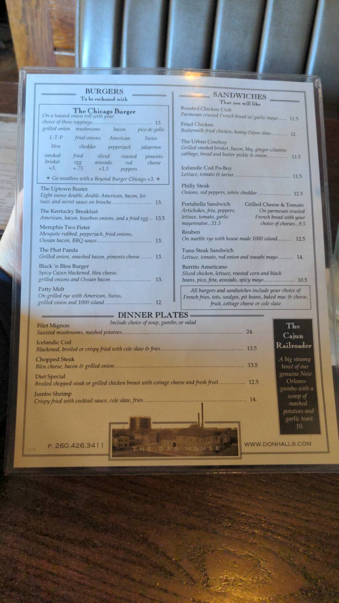 Menu at Old Gas House Restaurant, Fort Wayne