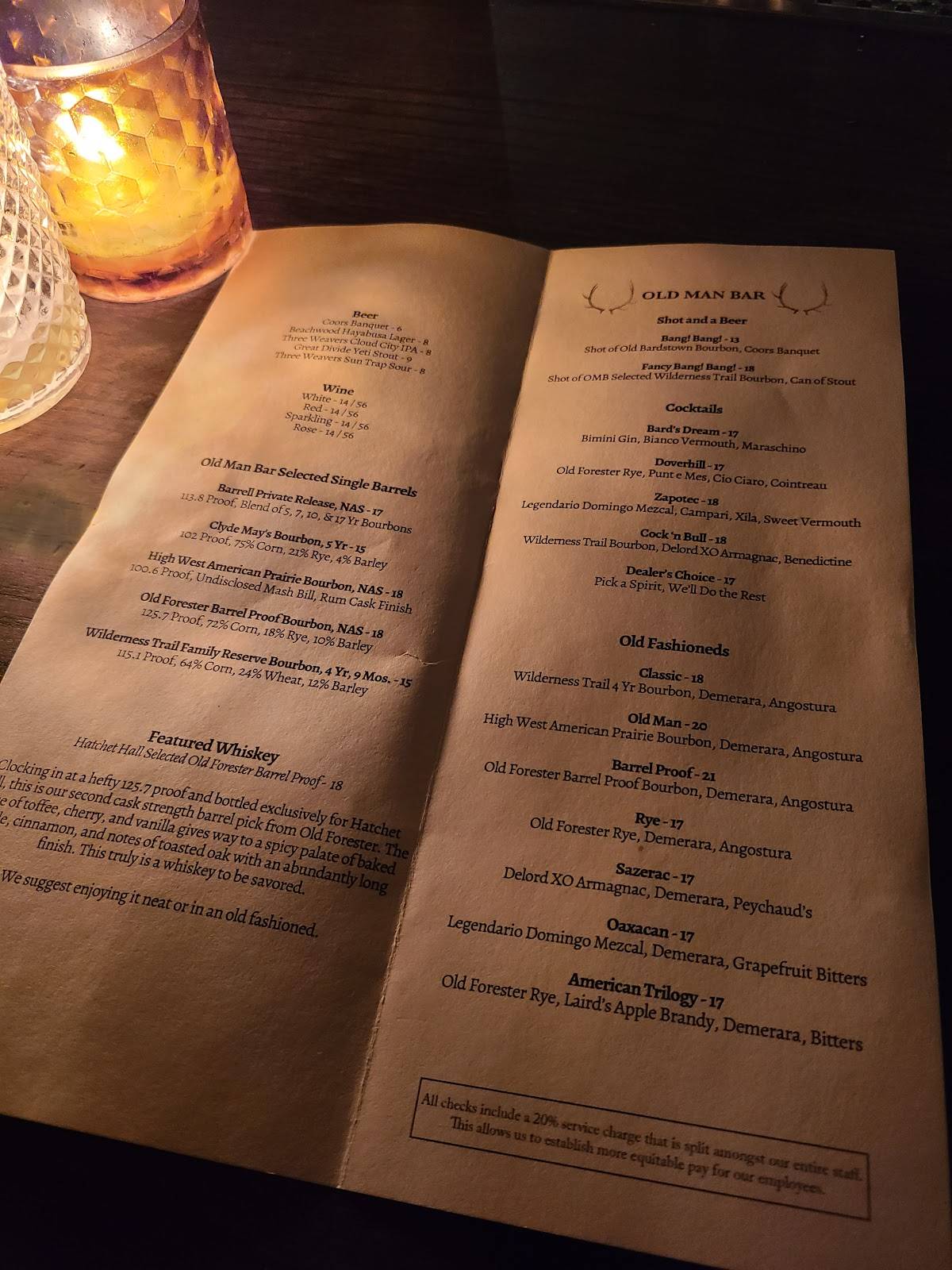 Menu at Old Man Bar, Culver City