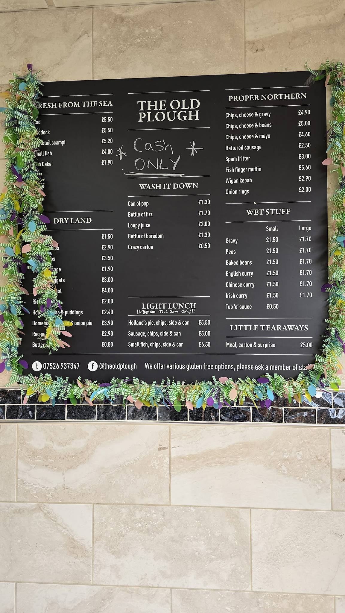 Menu at Old Plough Chippy restaurant, Oldham