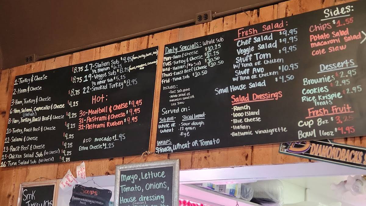 Menu at Old Station Sub Shop restaurant, Phoenix