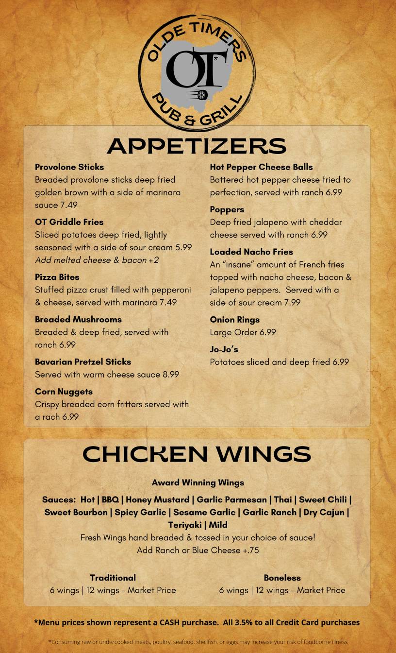 Menu at Olde Timers Bar & Grille, Massillon