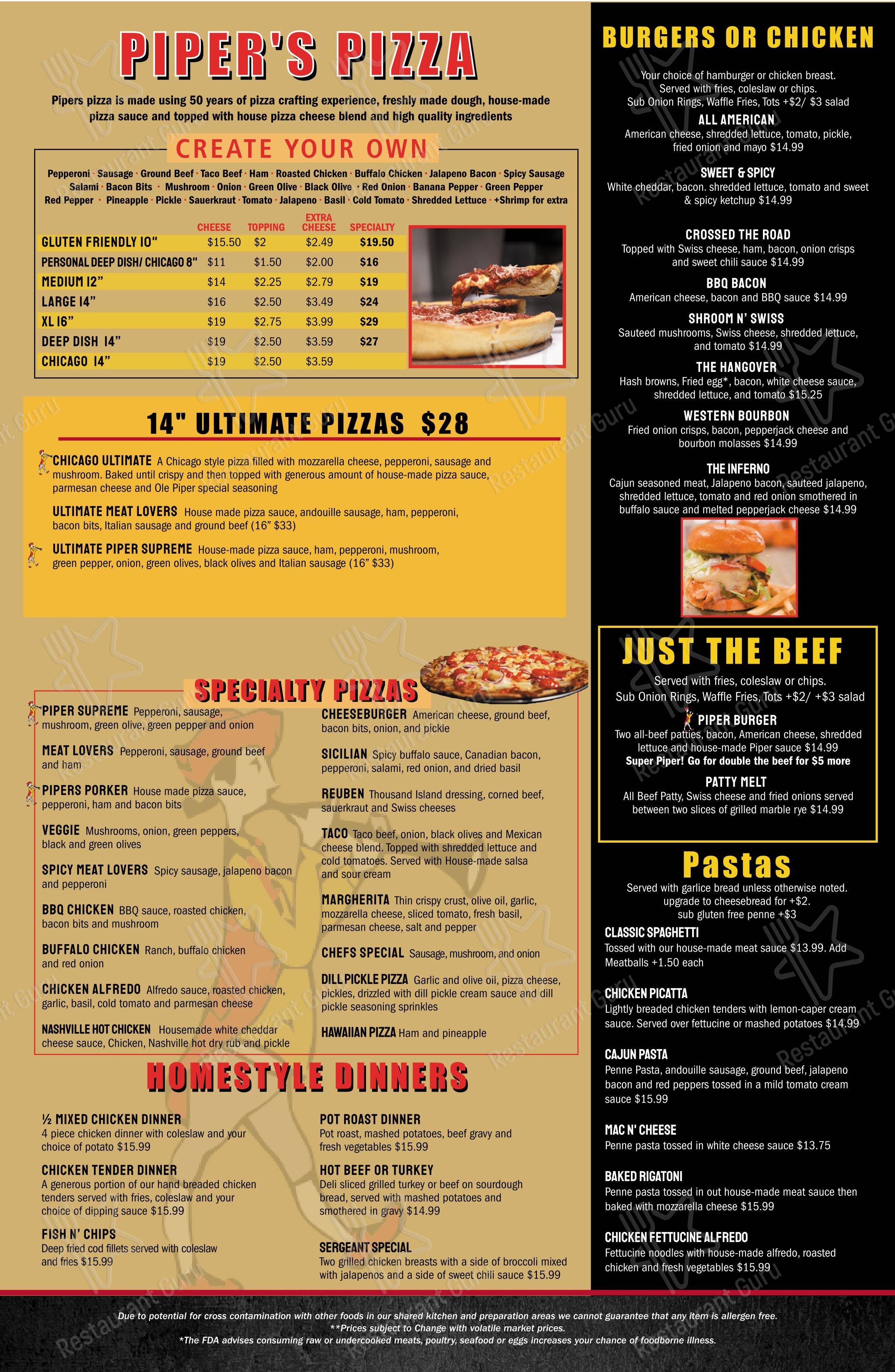 Menu at Ole Piper Family Restaurant & Sports Bar, Rosemount