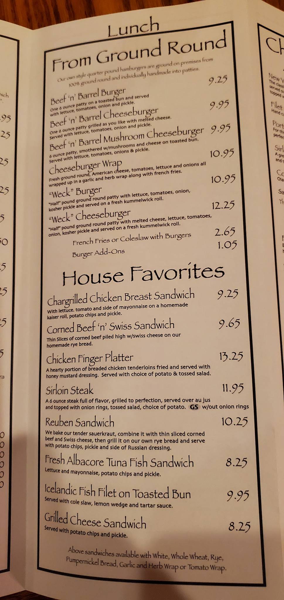 Menu at Beef-N-Barrel, Olean