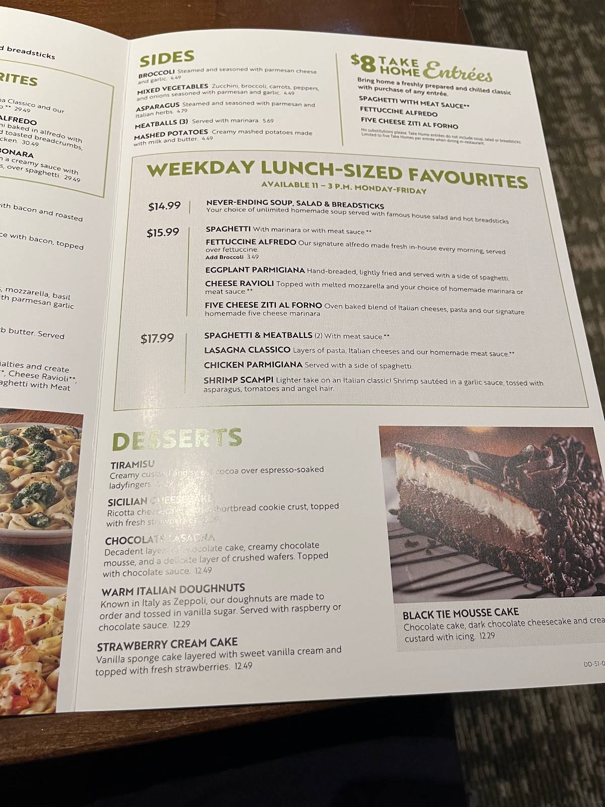 Menu at Olive Garden Italian Restaurant, Edmonton, Gateway Blvd NW