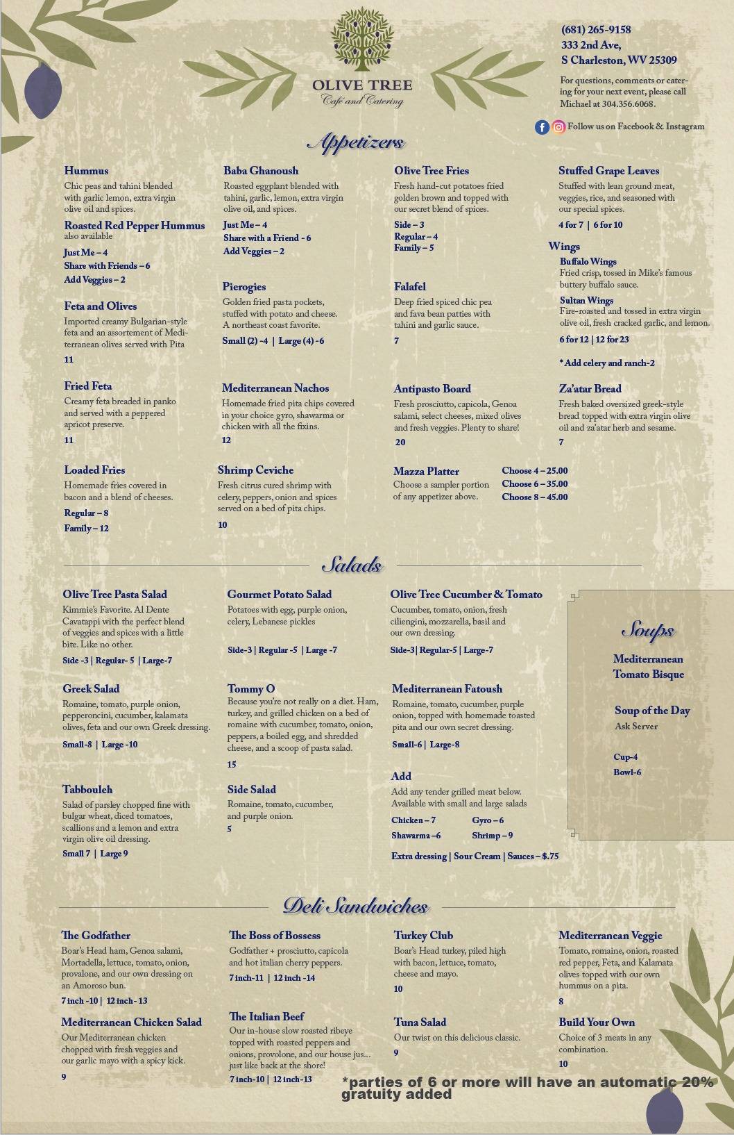 Menu at Olive Tree Cafe and Catering, South Charleston