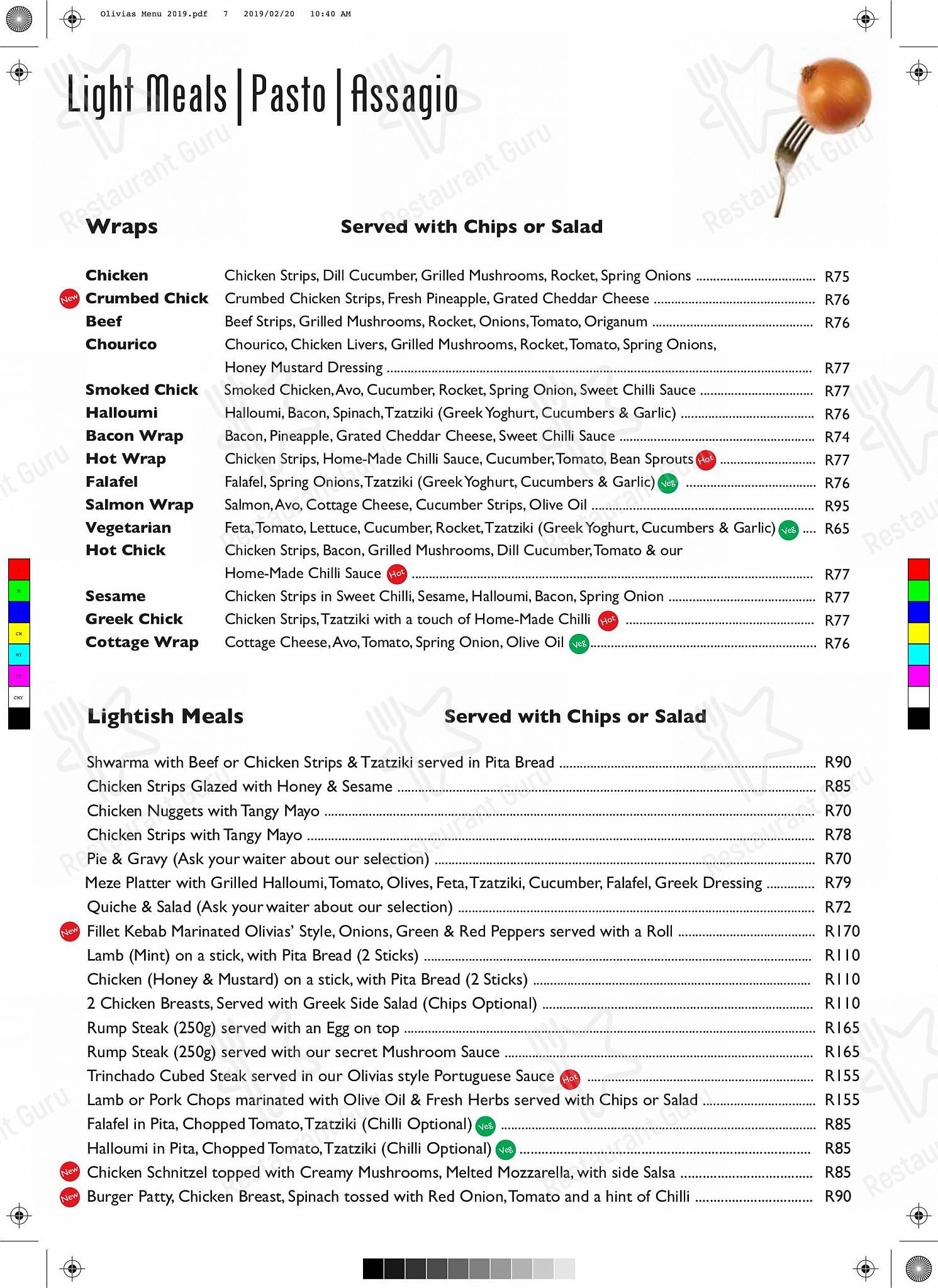 Menu at Olivias Coffeebake restaurant, Randburg