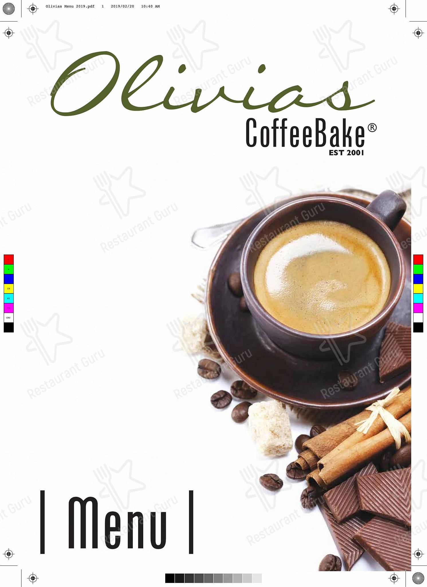 Menu at Olivias Coffeebake restaurant, Randburg