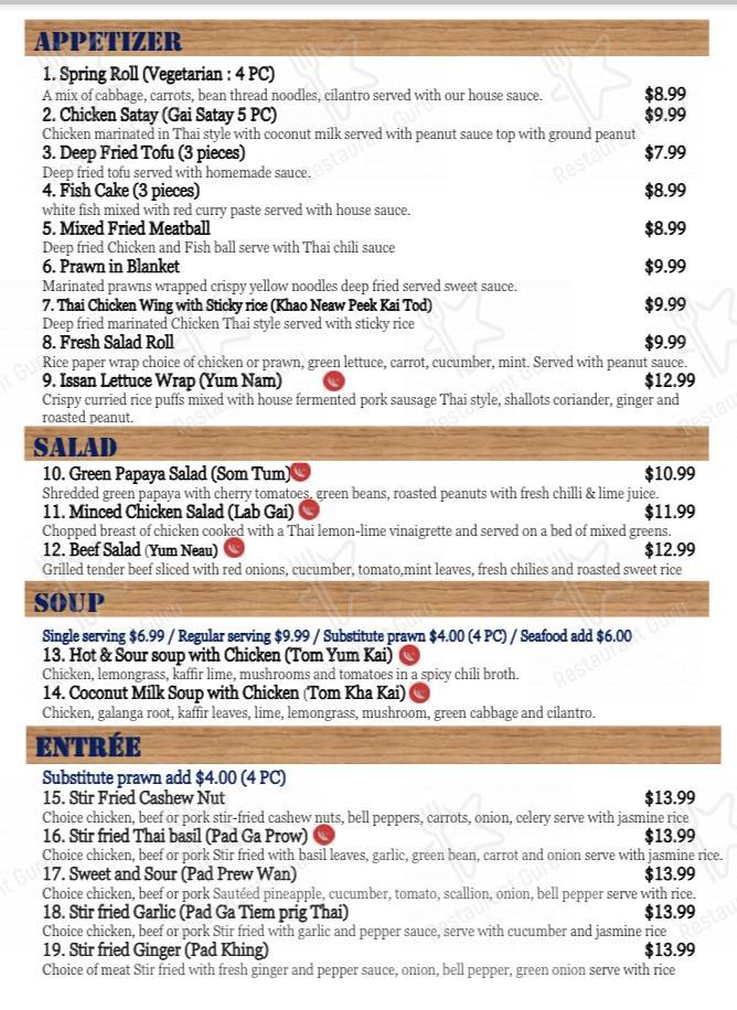 Menu at Once Upon A Thai Restaurant and Catering, Abbotsford