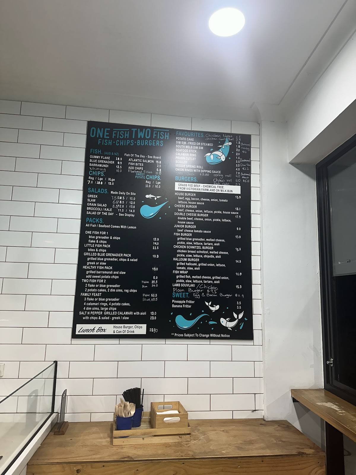 Menu at One Fish Two Fish restaurant, Caulfield North