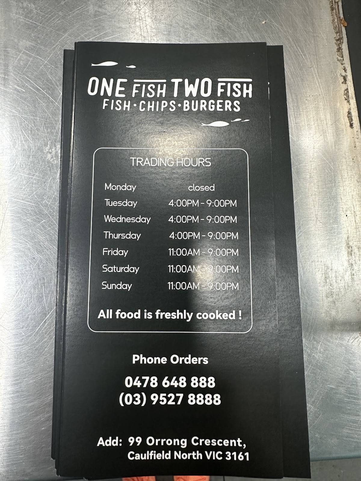 Menu at One Fish Two Fish restaurant, Caulfield North