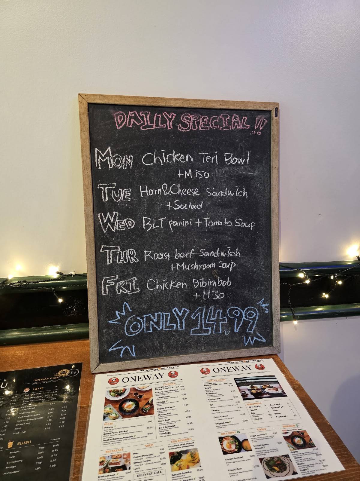 Menu at Oneway Café, Burnaby
