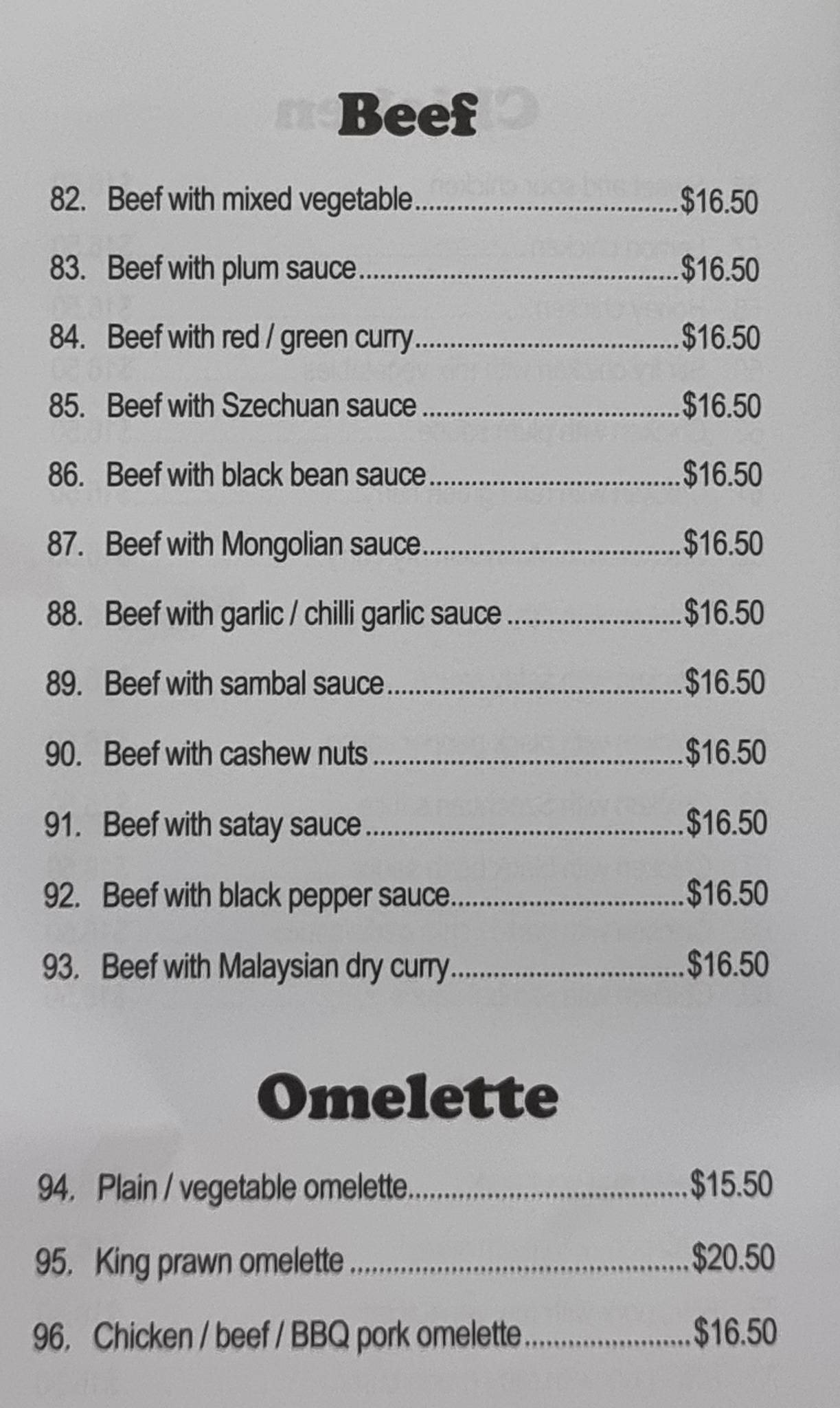 Menu at Onn's Kitchen Chinese and Malaysian takeaway restaurant, Cranbrook