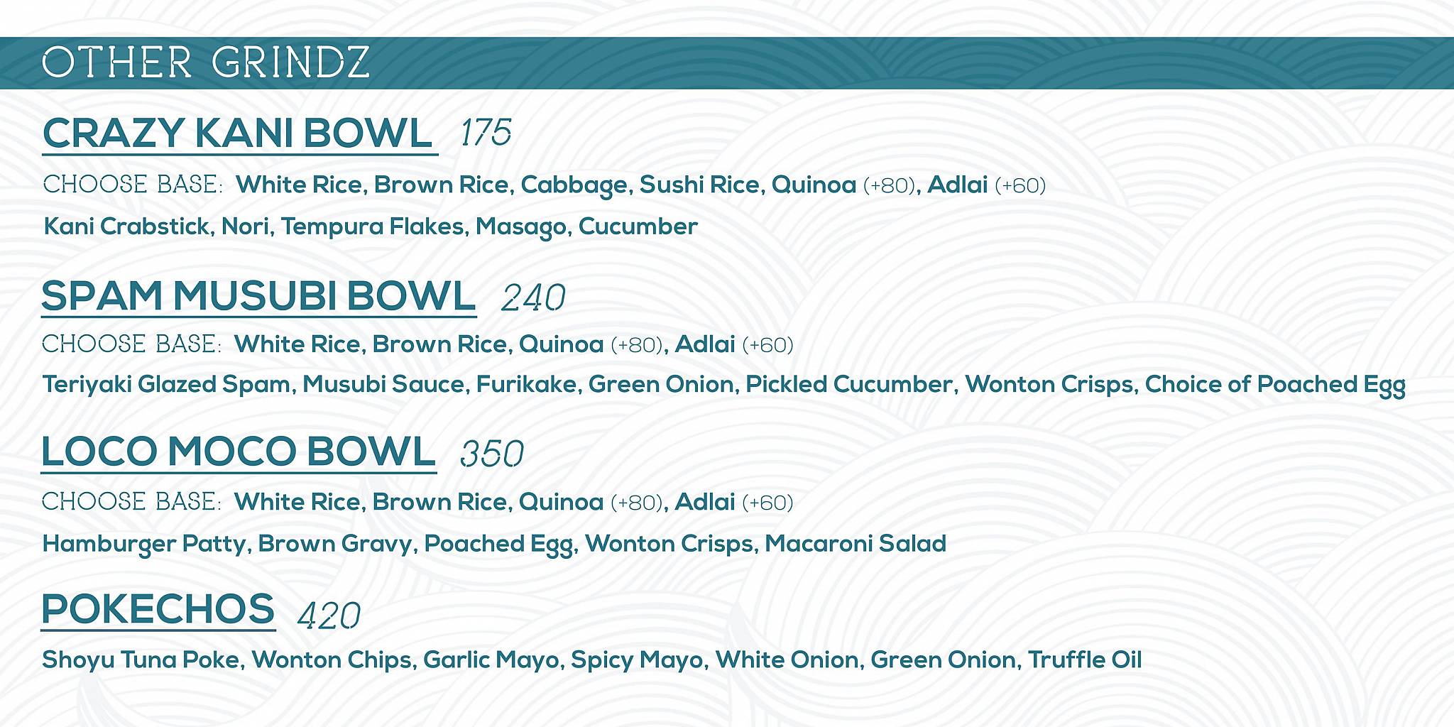 Menu at Ono Poké restaurant, Makati, 119 Dela Rosa Street