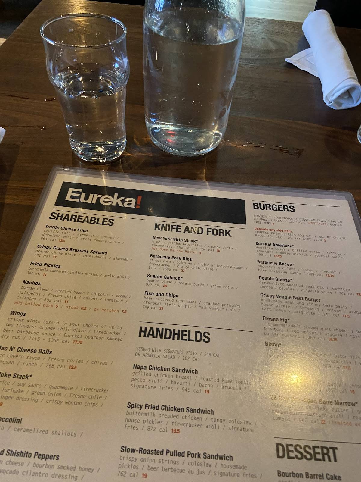 Menu at Eureka! Ontario pub & bar, Ontario
