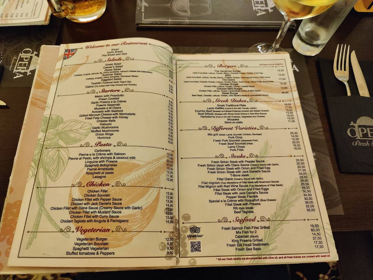 Menu at Opera Steak House, Faliraki