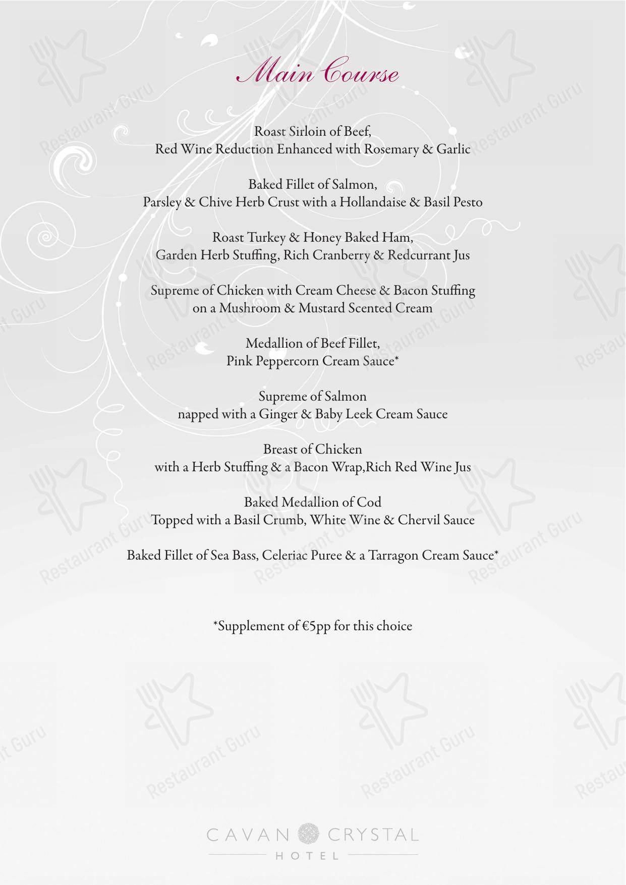 Menu at Cavan Crystal Hotel restaurant, Ireland
