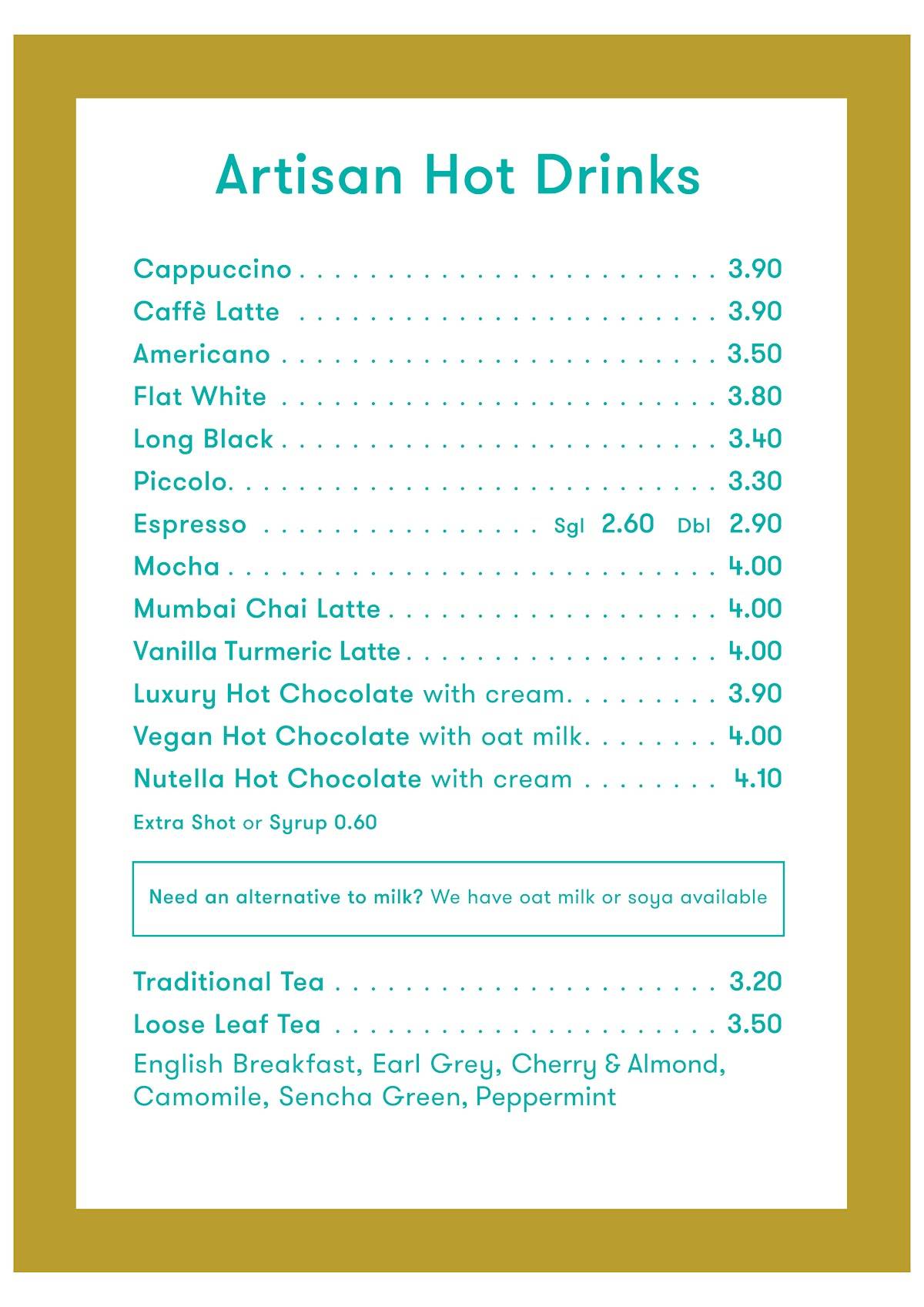 Menu at Ori Caffe cafe, Newcastle upon Tyne
