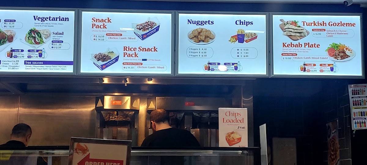 Menu at Origin Kebabs fast food, Brisbane City, 2 George St