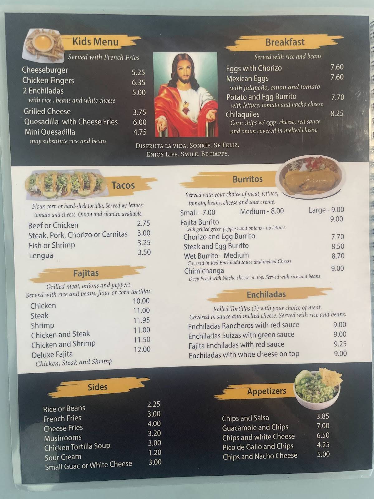 Menu at Original Taco restaurant, Morrison