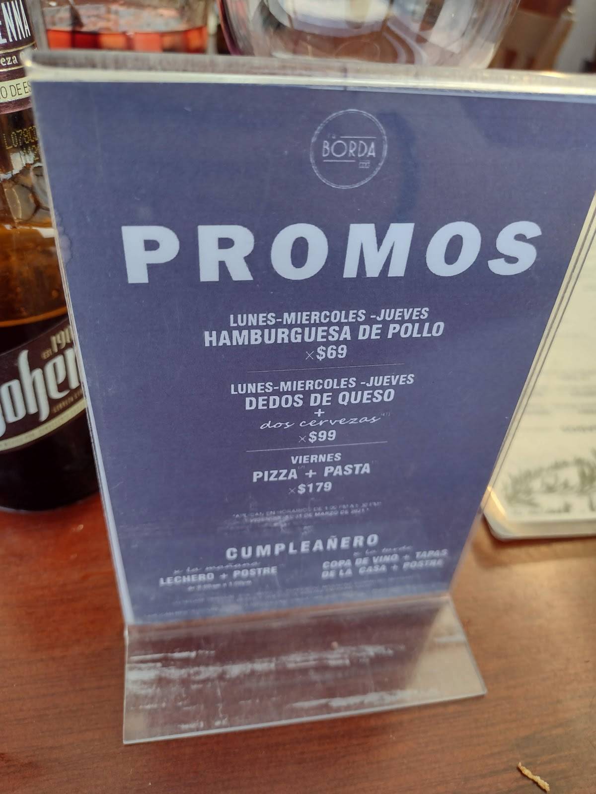 Carta del restaurante La Borda, Orizaba