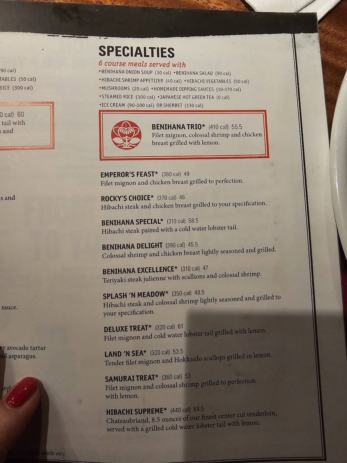 Menu at Benihana restaurant, Orlando, 12690 International Dr